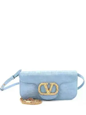 Valentino Garavani Vlogo Loco Flap Shoulder Bag With Crystals - Blue