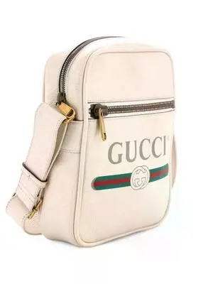 Gucci Logo Print Leather Messenger Bag