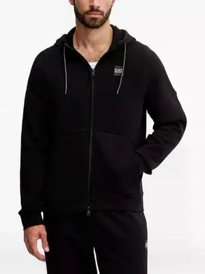 EA7 Logo-embroidered Zip-up Hoodie - Black