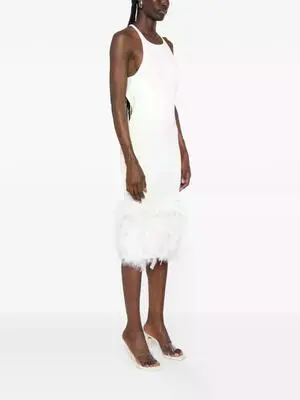 VESTIAIRE D'UN OISEAU LIBRE Feather-trim Crossover-strap Dress - White