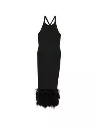 VESTIAIRE D'UN OISEAU LIBRE Feather-trim Crossover-strap Dress - Black
