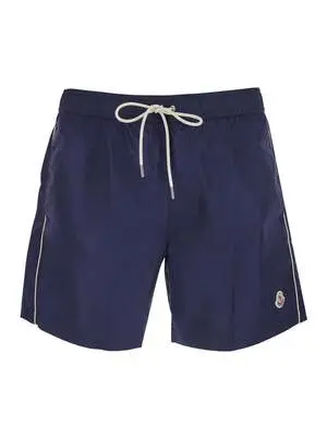 Moncler Blue Swim Shorts With Applied Logo Patch In Tech Fabric - Multicolor