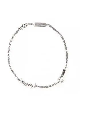 Saint Laurent Saint Laurent Opyum Bracelet With Rhinestones And YSL Monogram Charm In Silver Brass Multicolor
