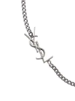 Saint Laurent Opyum Bracelet With Rhinestones And Monogram Charm In Silver Brass - Multicolor