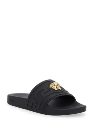 Versace Black Tech Fabric Medusa Plate Sandals