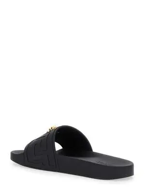 Versace Black Tech Fabric Medusa Plate Sandals