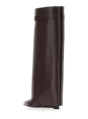 Givenchy Leather Pointed Toe Wedge Boots With Logo Plate - Brown