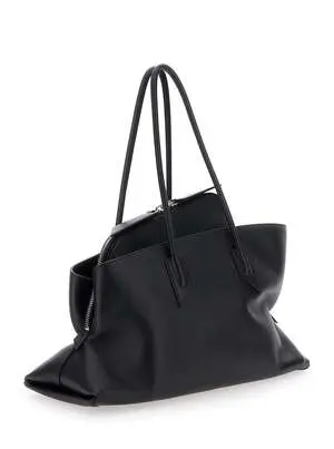 Attico Passeggiata Medium Asymmetric Leather Shoulder Bag - Black