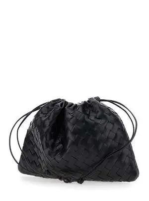 Bottega Veneta Leather Shoulder Bag With Intreccio Motif - Black
