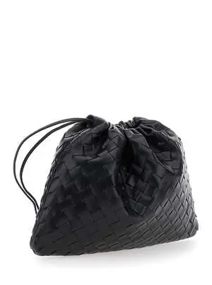 Bottega Veneta Leather Shoulder Bag With Intreccio Motif - Black