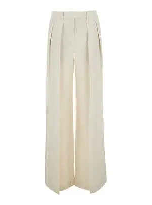 Brunello Cucinelli Wide Leg Pleated Trousers In Viscose And Linen Blend - Multicolor