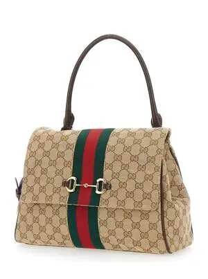 Gucci Horsebit Web Medium Top Handle Bag - Cream