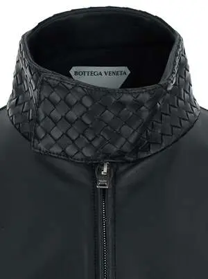 Bottega Veneta Leather Bomber Jacket With Intreccio Collar - Multicolor