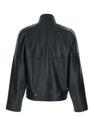 Bottega Veneta Leather Bomber Jacket With Intreccio Collar - Multicolor