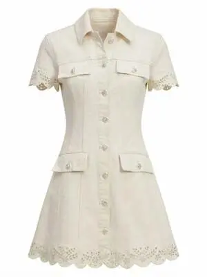 SELF-PORTRAIT Broderie Denim Mini Dress - Multicolor