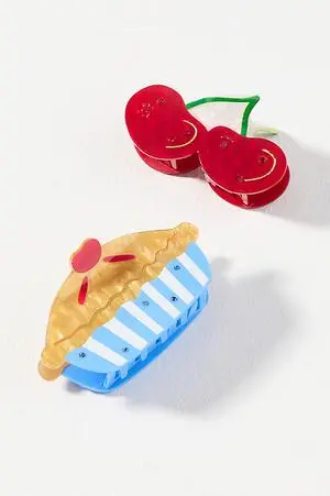 FRASIER STERLING Pretzel And Hot Dog Claw Clips - Cherry Pie