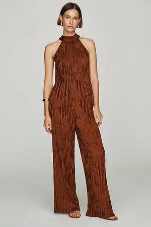 Maeve Ribbed Crinkle Wide Leg Pants - Tortoiseshell