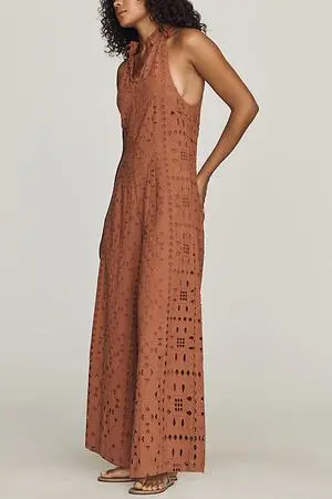 HANNAH LYNN Cotton Eyelet Halter Jumpsuit