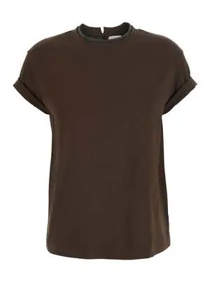 Brunello Cucinelli Cotton T-shirt With Monil Detail - Brown