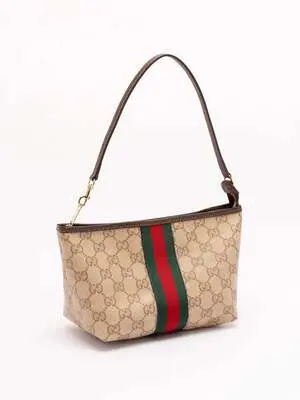 Gucci Monogrammed Canvas Pouch With Web Stripe Detail - Multicolor