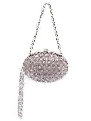 SELF-PORTRAIT Oval Crystal Embellished Clutch With Chain Strap