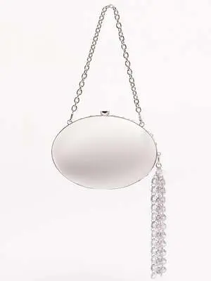 SELF-PORTRAIT Oval Crystal Embellished Clutch With Chain Strap