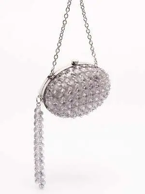 SELF-PORTRAIT Oval Crystal Embellished Clutch With Chain Strap