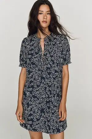 PILCRO Aly Puff-sleeve Denim Mini Dress - Navy