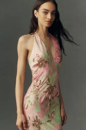 Bhldn Abstract Satin Slip Maxi Dress