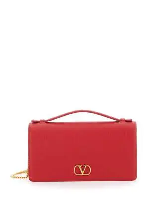 Valentino Garavani Red Mini Bag With Chain Strap And Vlogo Plaque On Front In Leather For - Multicolor