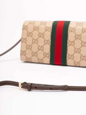 Gucci Monogrammed Canvas Pouch With Web Stripe - Multicolor