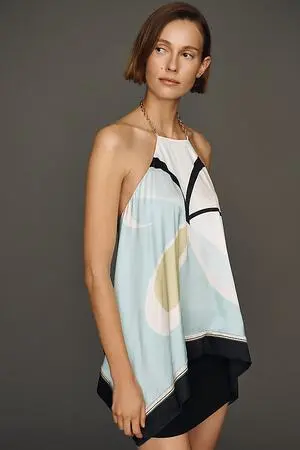 Maeve Silken Halter Top - Blue Pattern