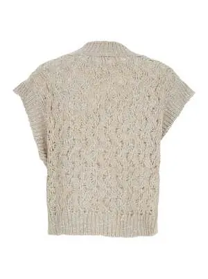 Brunello Cucinelli Beige Sleeveless V-neck Vest With Sequin Detail