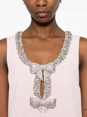 SELF-PORTRAIT Crepe Mini Dress With Embellished Neckline And Bow Detail