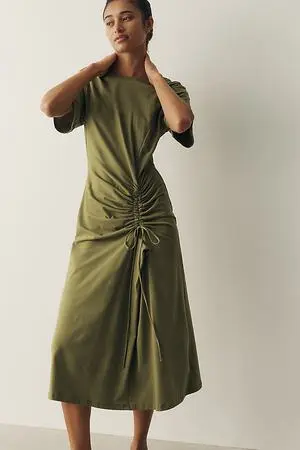 DAILY PRACTICE Cotton Ruched T-shirt Dress - Olive