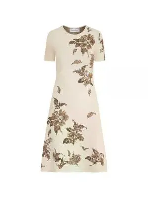 Oscar De La Renta Hibiscus Metallic Jacquard Dress - Neutrals
