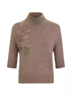 Oscar De La Renta Hibiscus Embroidered Knit Pullover - Brown