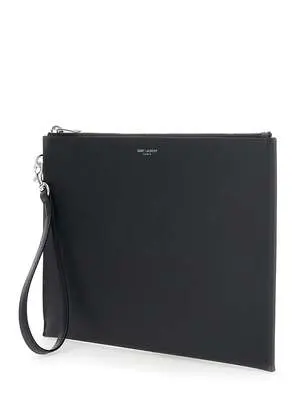 Saint Laurent Pouch With Logo Embossed On The Front In Black Leather For - Multicolor