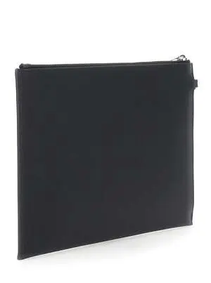 Saint Laurent Pouch With Logo Embossed On The Front In Black Leather For - Multicolor