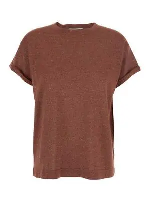 BRUNELLO CUCINELLI Brunello Cucinelli Women Red Crew Neck Sweater In Silk Blend For Woman