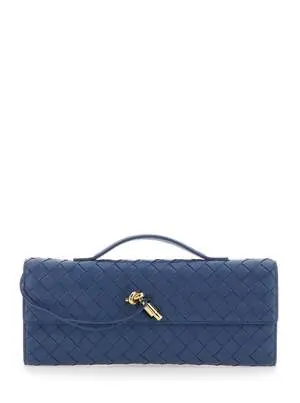 Bottega Veneta Bottega Veneta Women 'Andiamo' Blue Clutch With Handle And Intreccio Motif In Leather For Women Multicolor