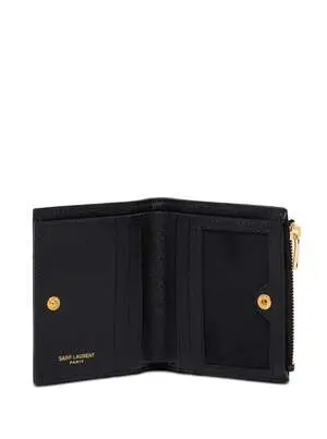 Saint Laurent Wallet 'chevron' With Metal Logo In Black Leather For - Multicolor