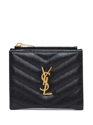 Saint Laurent Wallet 'chevron' With Metal Logo In Black Leather For - Multicolor