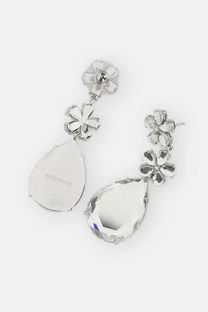 SELF-PORTRAIT Crystal Embellished Floral Drop Earrings - Argento