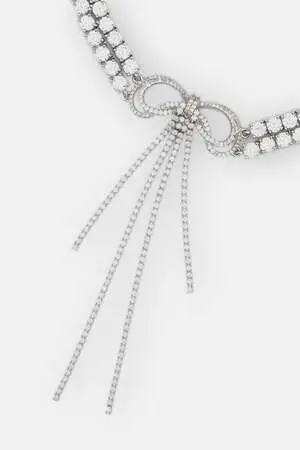 SELF-PORTRAIT Double Strand Crystal Bow Choker Necklace - Argento