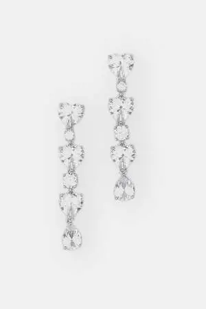 SELF-PORTRAIT Heart-shaped Crystal Drop Earrings - Argento
