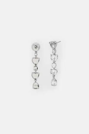 SELF-PORTRAIT Heart-shaped Crystal Drop Earrings - Argento
