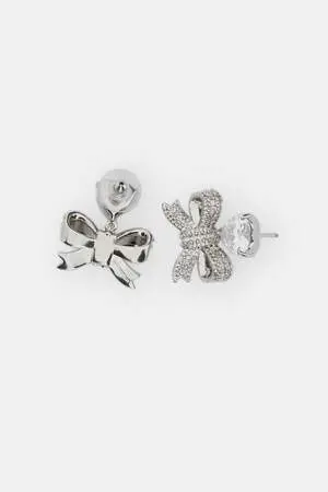 SELF-PORTRAIT Crystal Embellished Heart And Bow Earrings - Silver