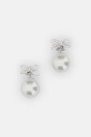 SELF-PORTRAIT Self-Portrait Crystal Bow Earrings With Pearl Detail Argento