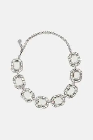 SELF-PORTRAIT Crystal Embellished Plated Necklace - Argento